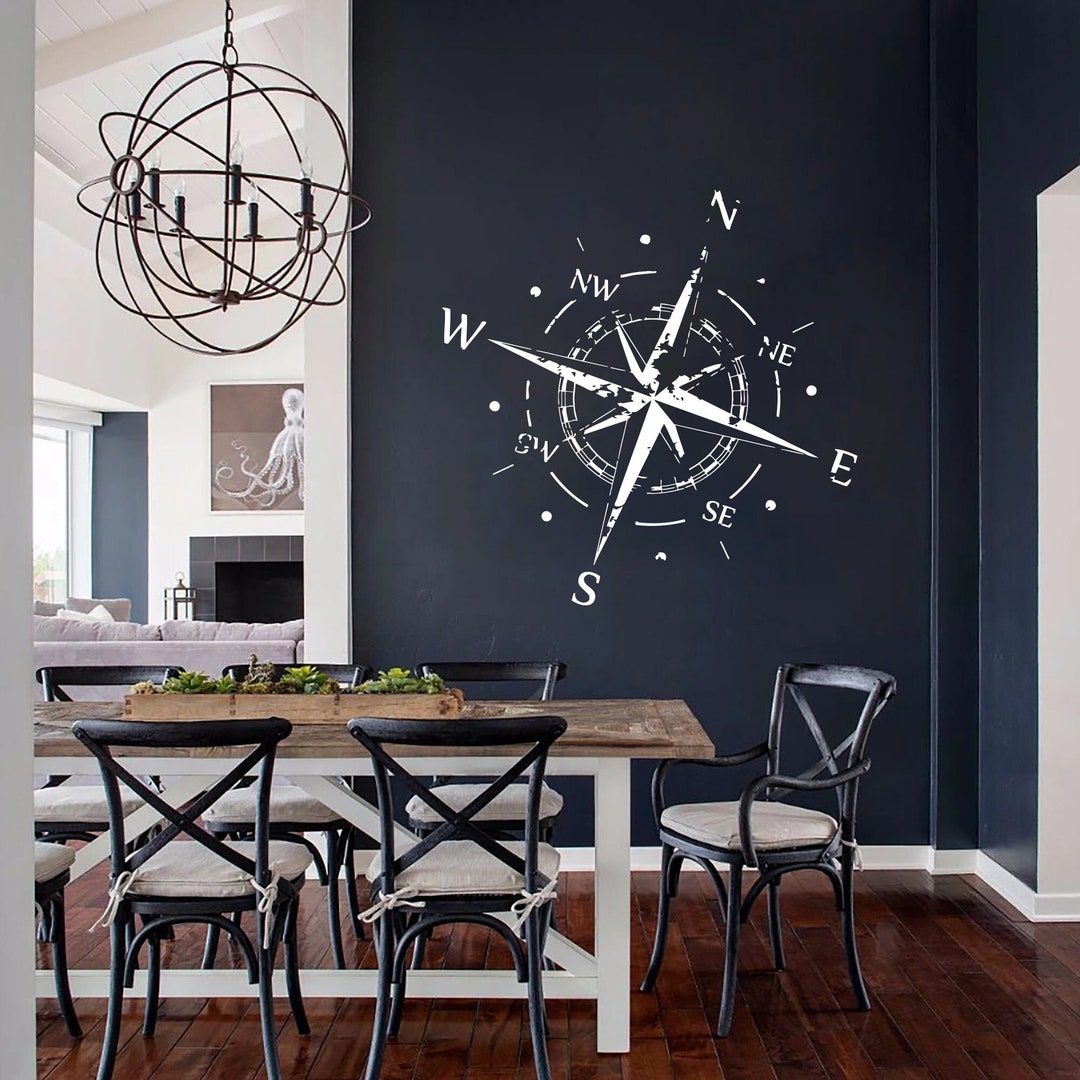 Compass Wall Decal Nautical Decor Bedroom Art Wall Sticker Bathroom ...