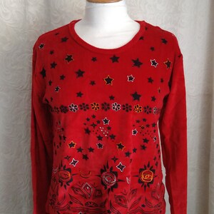 Long Sleeve Embroidered Velour Top - Etsy