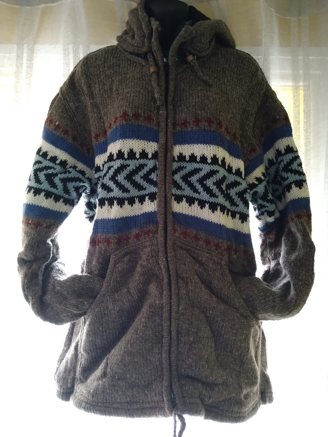 Peruvian Knitted Fleece Lined Zip Hooded Jacket - Etsy