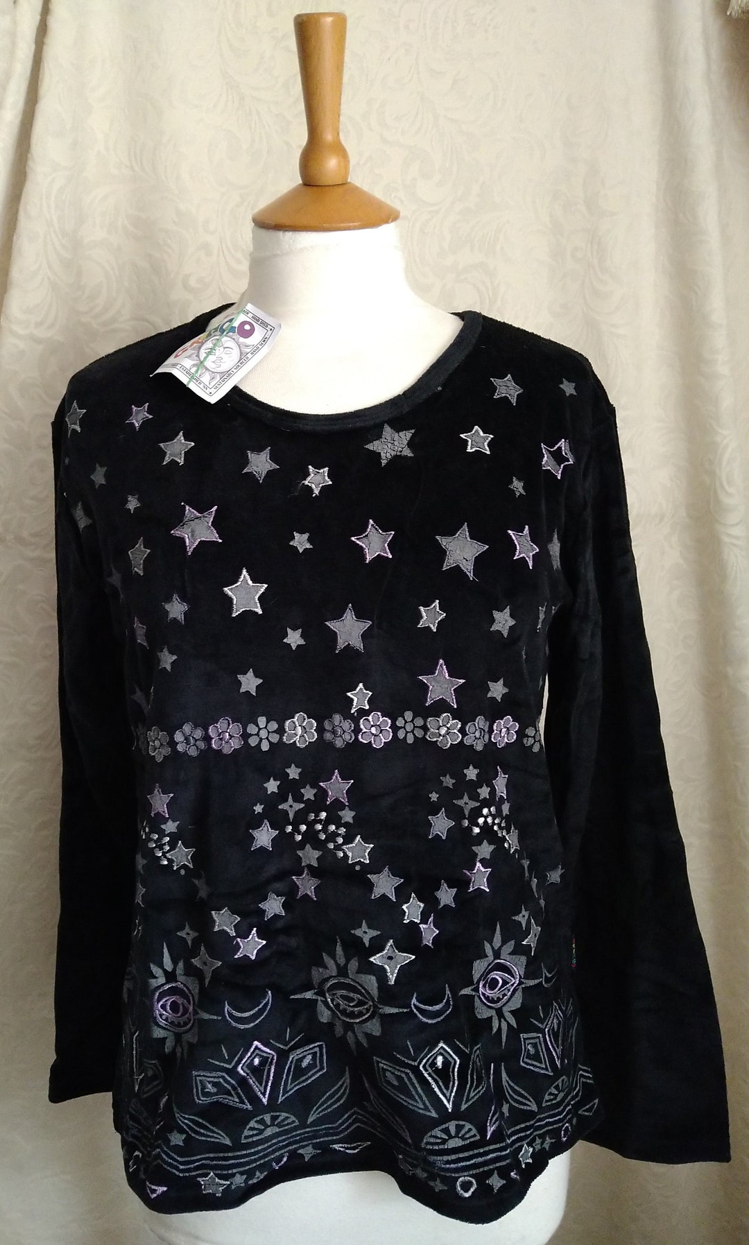 Long Sleeve Embroidered Velour Top - Etsy