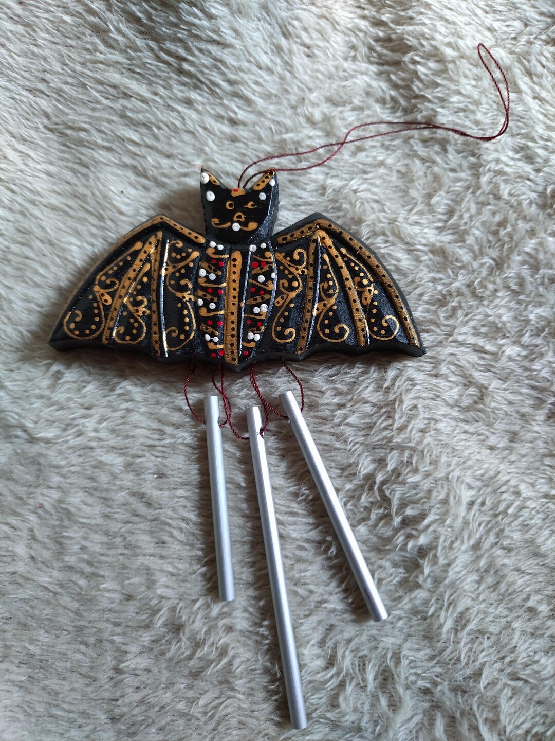 Fair Trade Wooden Painted Day of the Dead Bat Windchime - Etsy