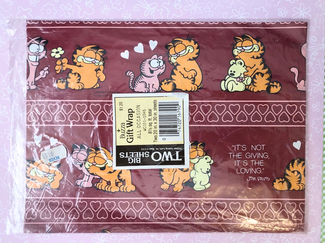 Vintage 1980 BUZZA Gift Wrap GARFIELD Valentine's Day Love Jim Davis ...