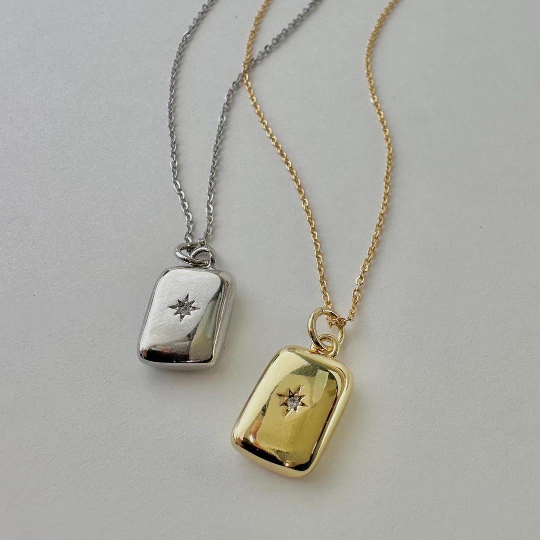 Rectangle Star Necklace, 18k Gold or Rhodium Plated - Etsy