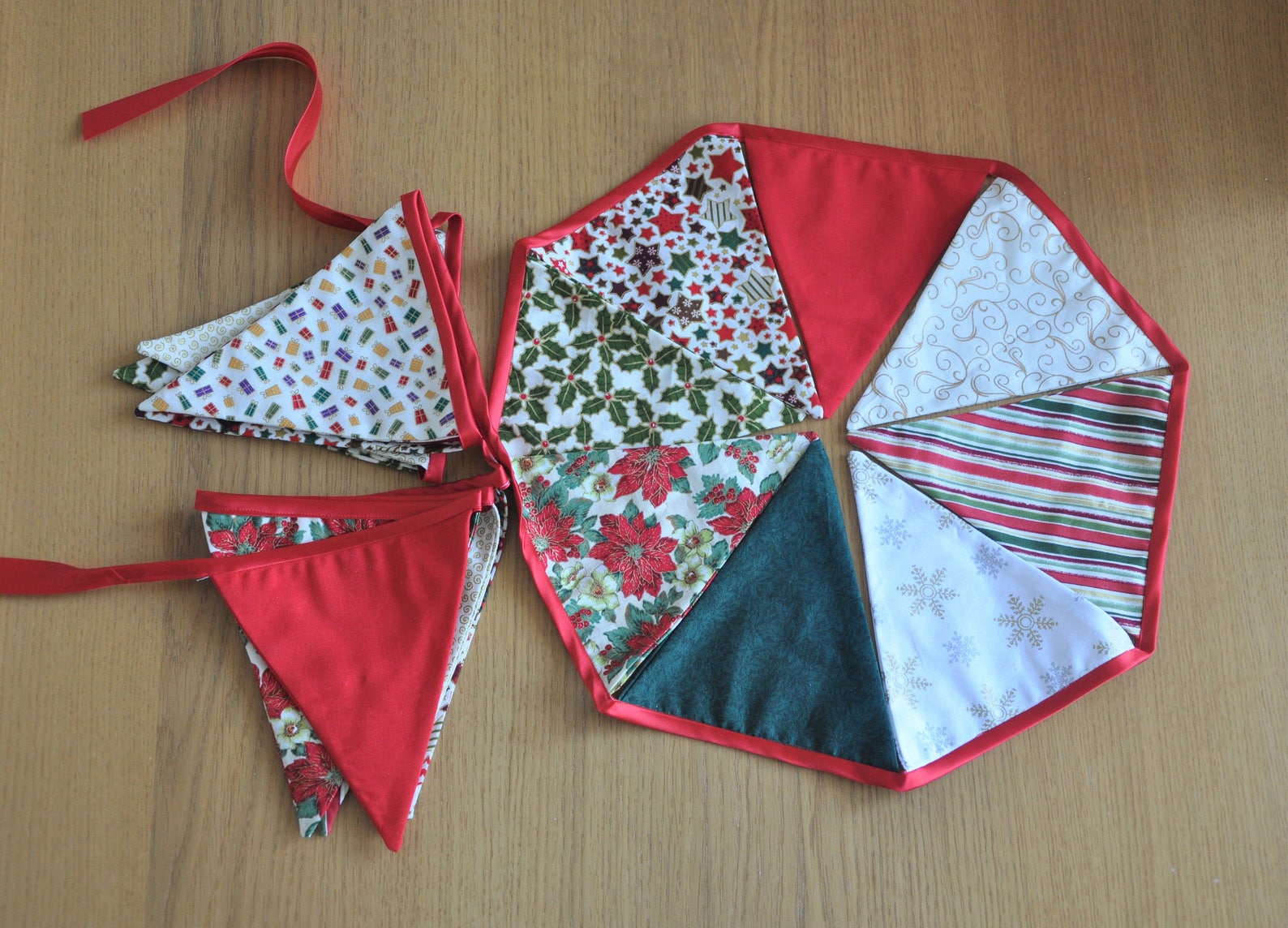Christmas Fabric Bunting on Satin Header Tape. Choose Your Length, 2m ...