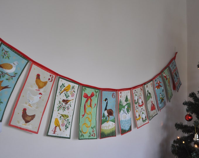 Fabric 12 Days of Christmas Bunting With Additional Wall Hanging or ...