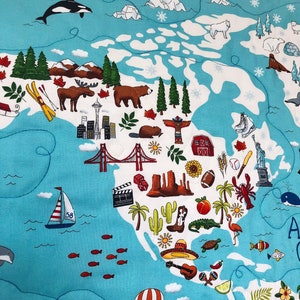 World Map Fabric Wall Hanging With Adorable Details. for Kids Nursery ...