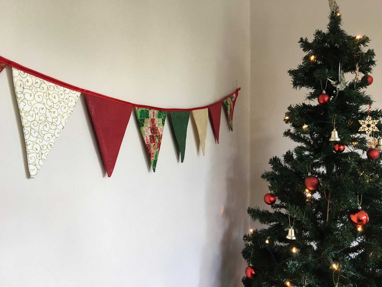Christmas Fabric Bunting on Satin Header Tape. Choose Your Length, 2m ...