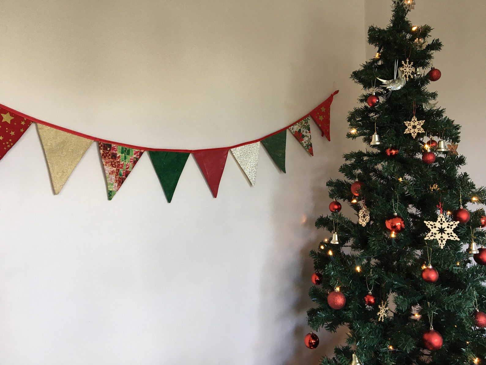 Christmas Fabric Bunting on Satin Header Tape. Choose Your Length, 2m ...