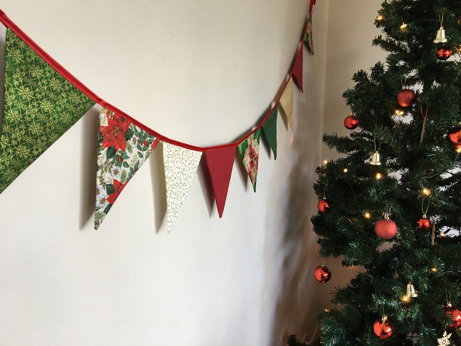 Christmas Fabric Bunting on Satin Header Tape. Choose Your Length, 2m ...