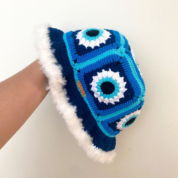 Crochet Evil Eye Bucket Hat - Etsy Australia