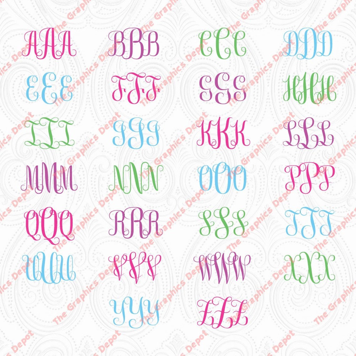 Monogram Fonts 2 Pack Svg Dxf Eps Ai Files Instant | Etsy