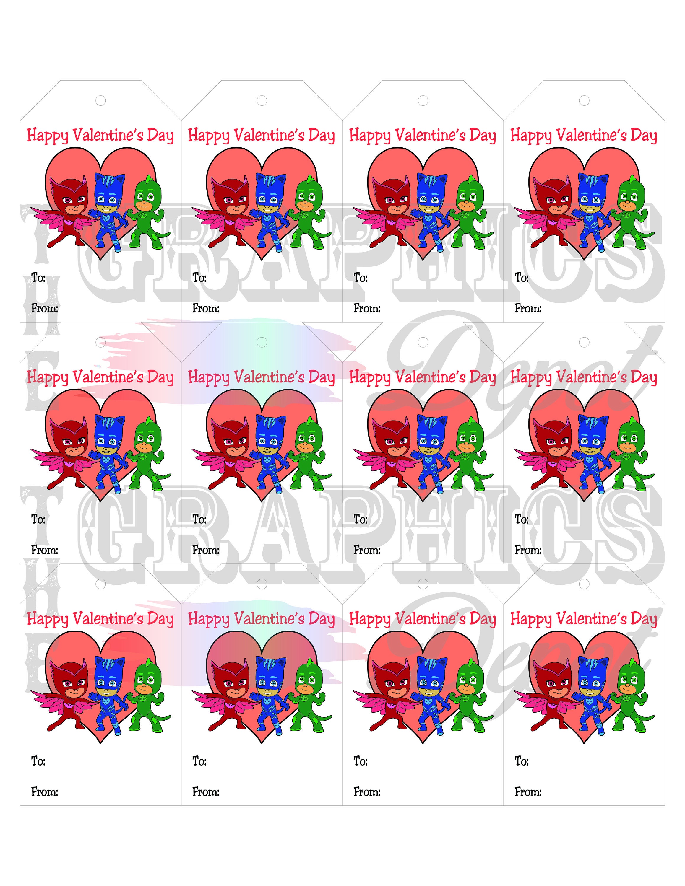 PJ Masks Printable Valentines Tags Instant Download | Etsy