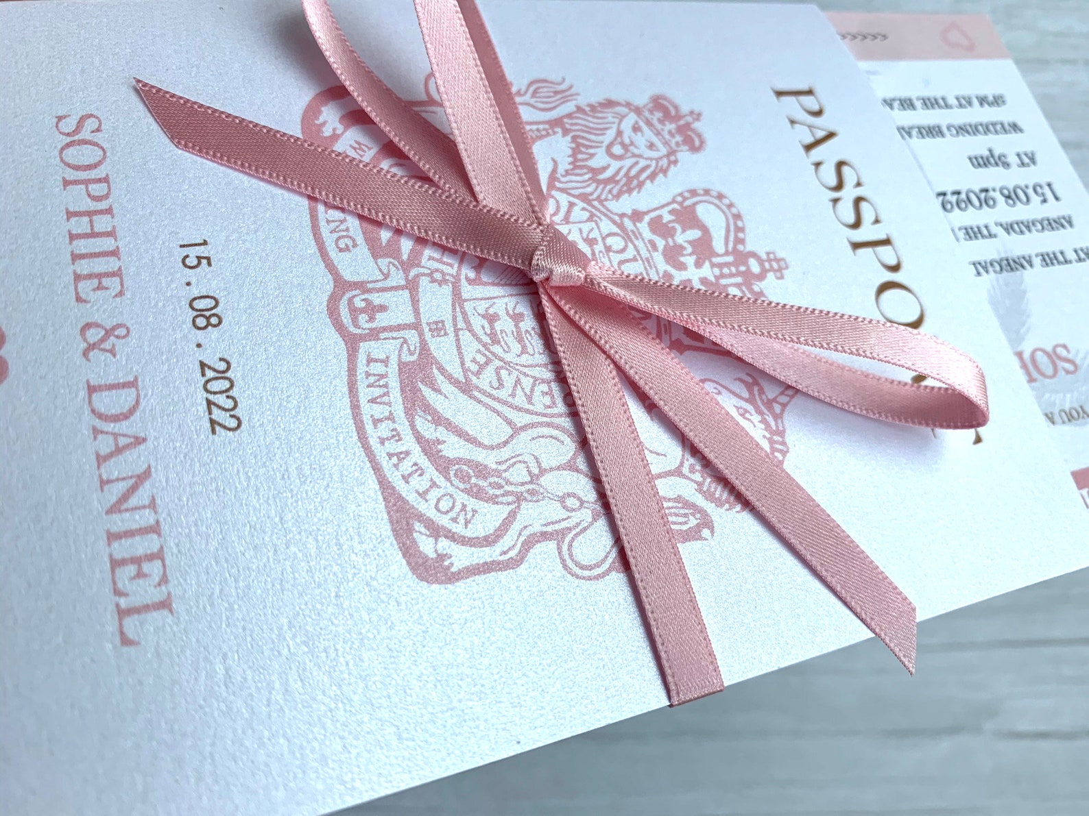 Pearlescent Passport Wedding Invitation With Satin Bow Tag - Etsy UK