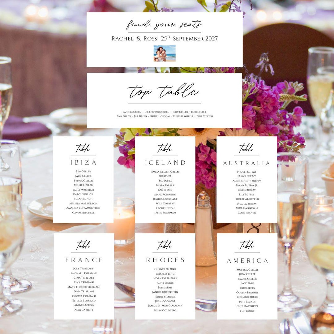 Wedding Table Plan. Set of 'our Favourite Places', Guest Lists + Titles ...