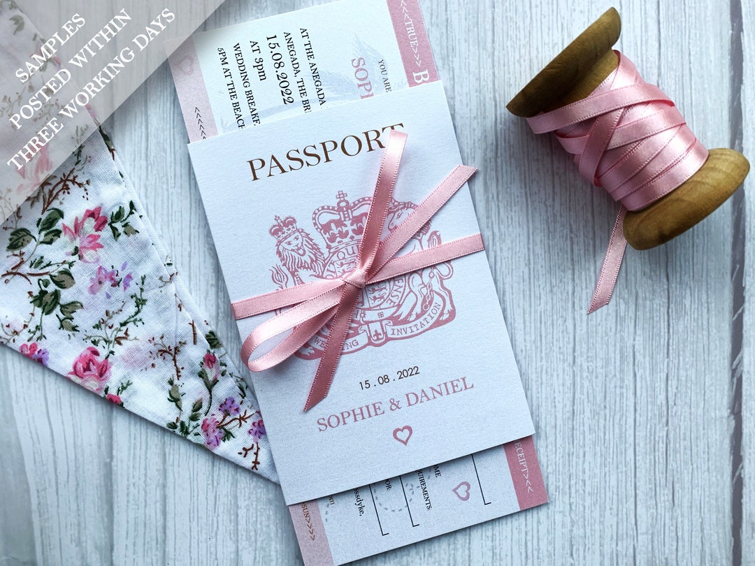 Pearlescent Passport Wedding Invitation With Satin Bow and Boarding ...
