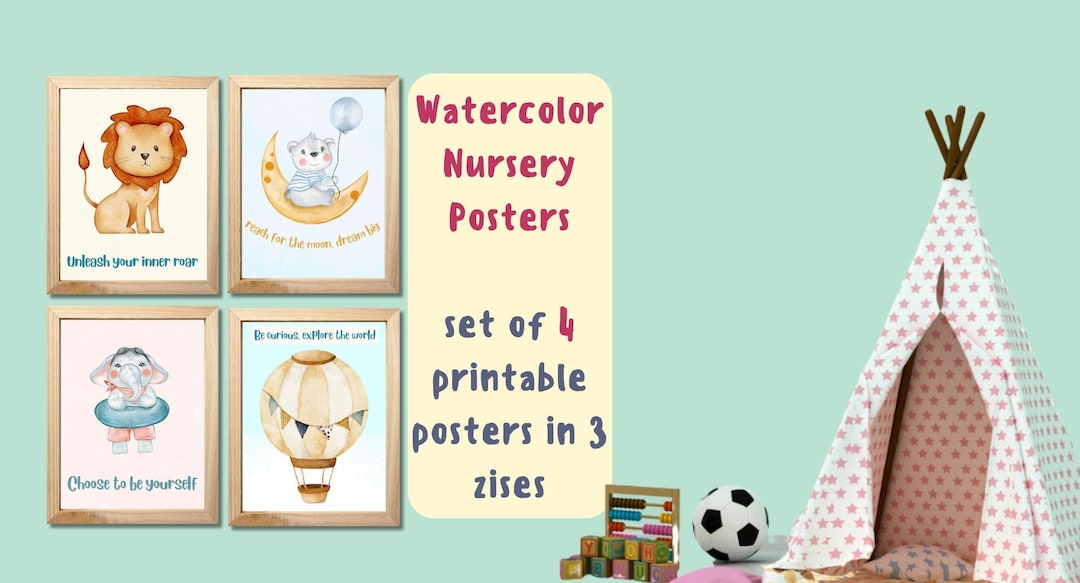 Printable Posters for Nursery Room/ Set of 4/watercolor/ Minimal ...