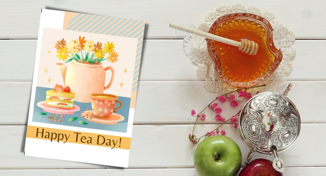 PRINTABLE CARD/ Classic Design/ Flower Card/tea Day/ DIGITAL Card/ Tea ...