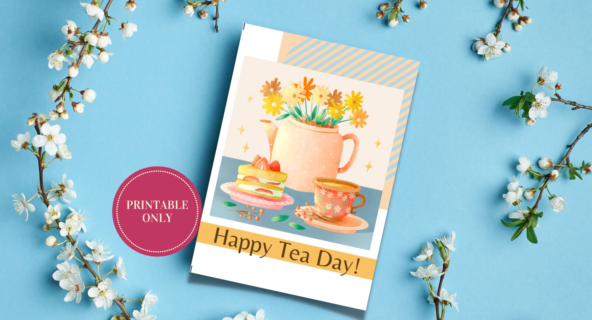 PRINTABLE CARD/ Classic Design/ Flower Card/tea Day/ DIGITAL - Etsy