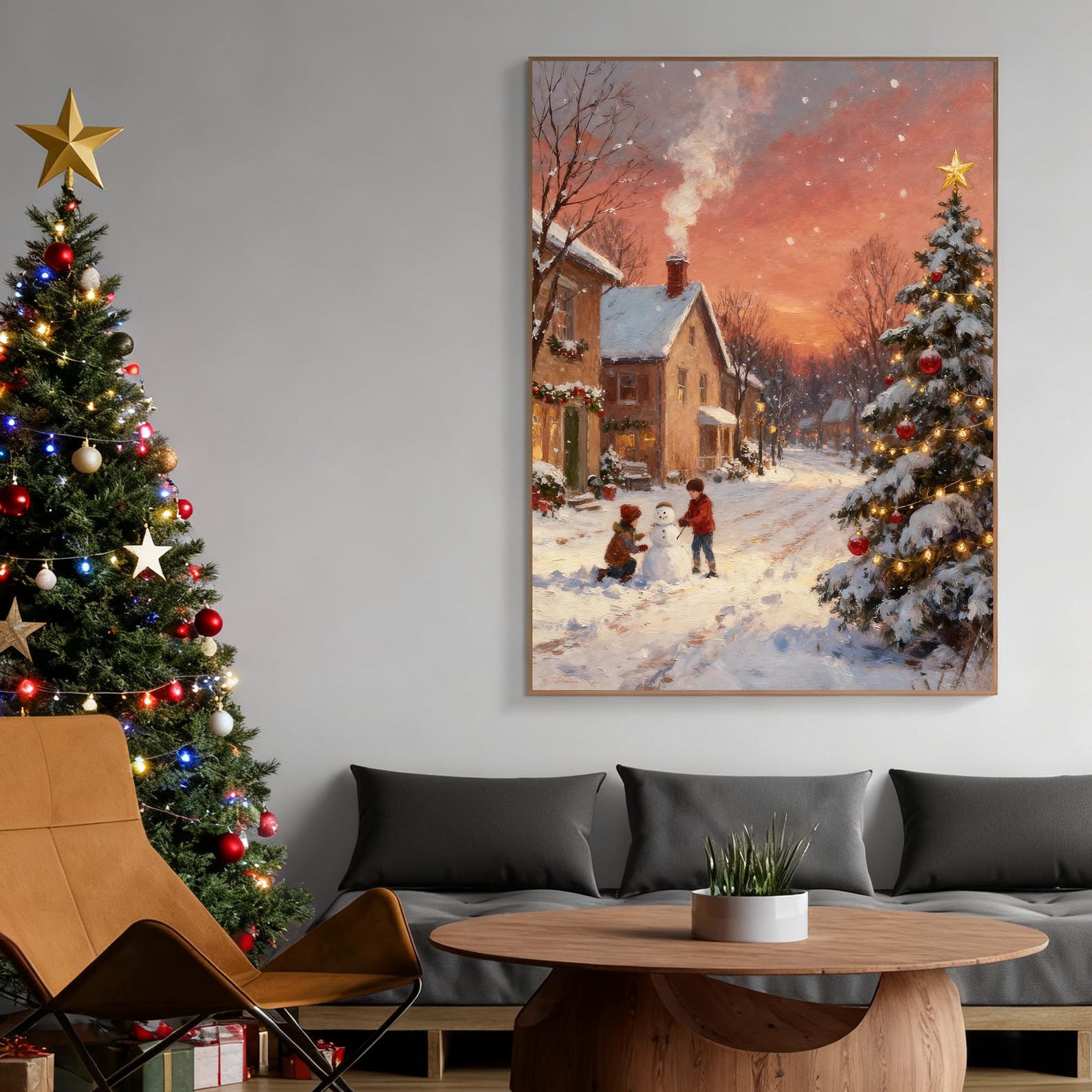 Original Hand-painted Christmas Snowman Oil Painting, Festive Winter ...