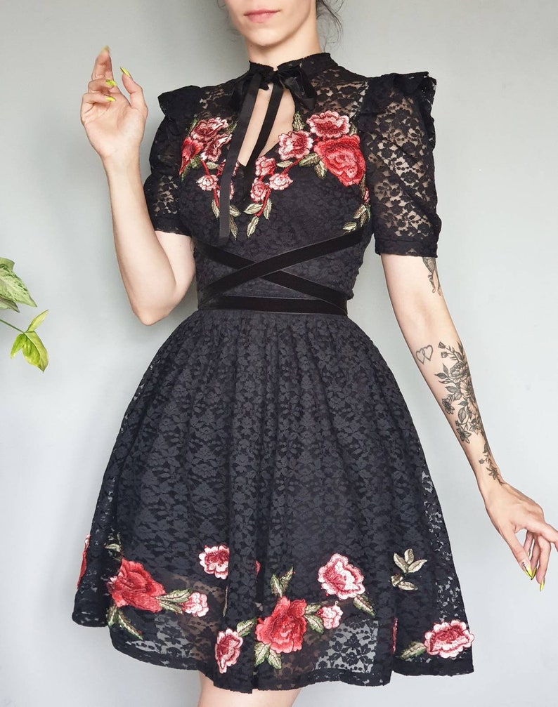 Lace Dress With Floral Details - Etsy