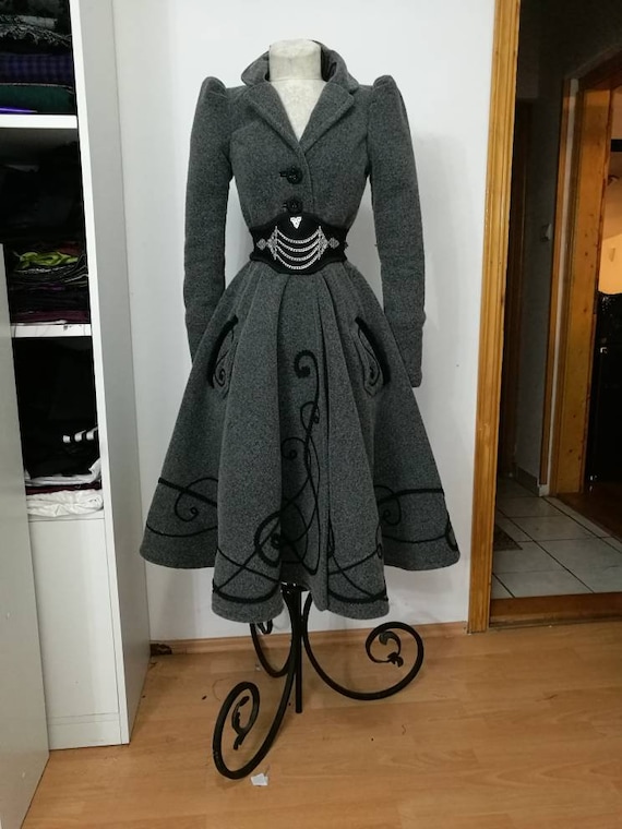 Victorian Era Inspired Wool Coat With Embroidery Etsy