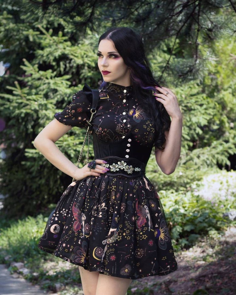 Starry Night Dress With Velvet Crop Top and a Belt - Etsy