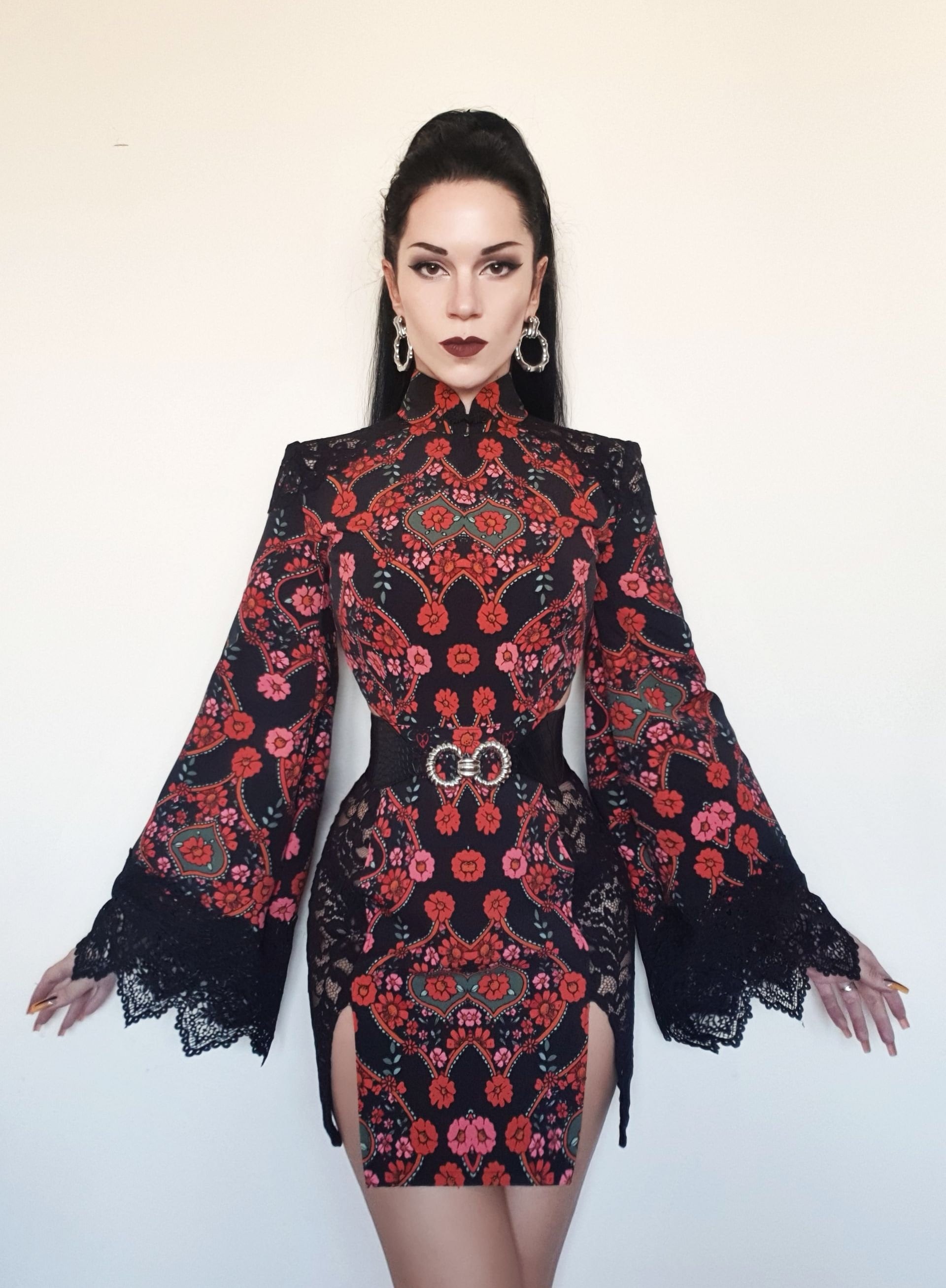 Red Floral Asian Inspired Dress - Etsy