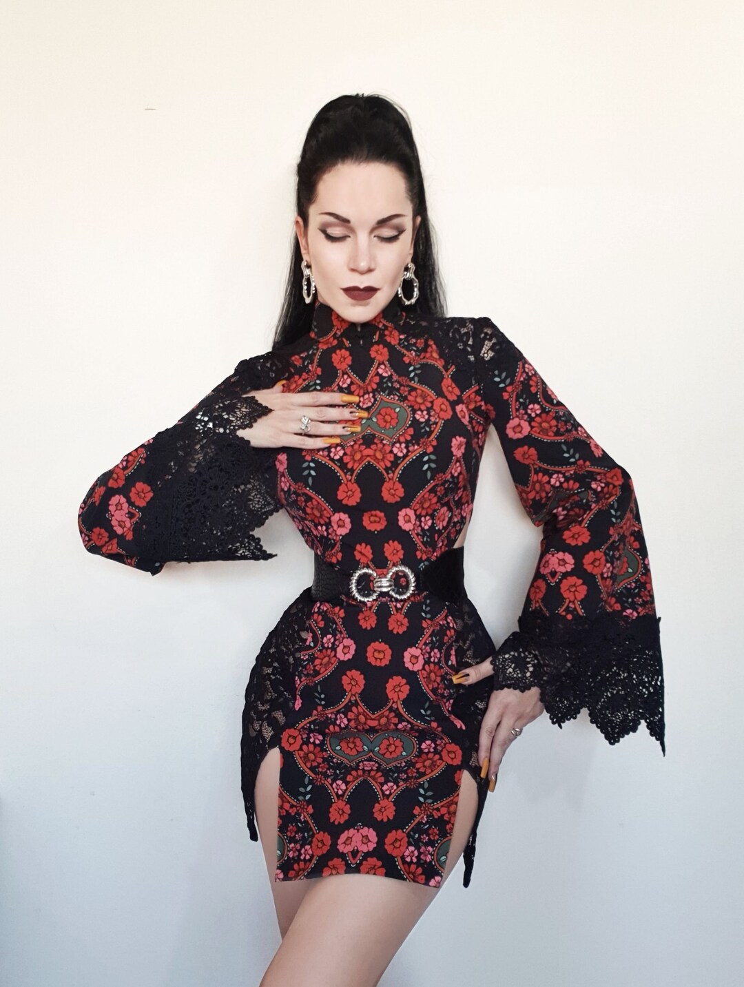 Red Floral Asian Inspired Dress - Etsy