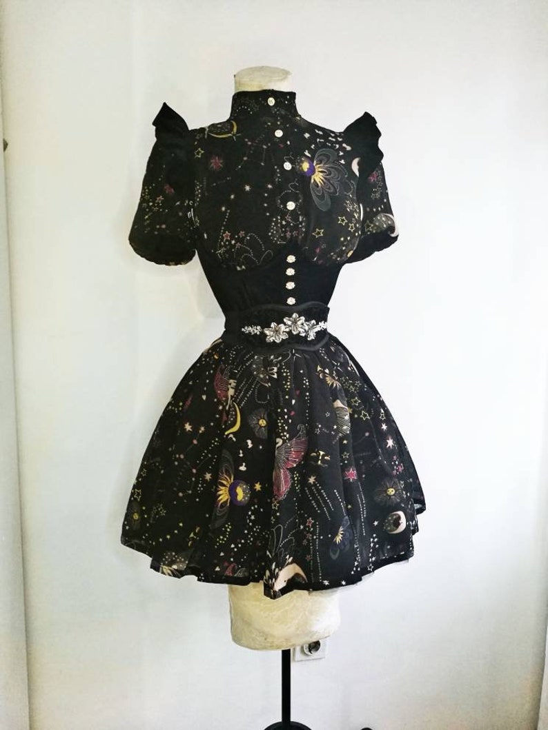 Starry night dress with velvet crop top and a belt | Etsy