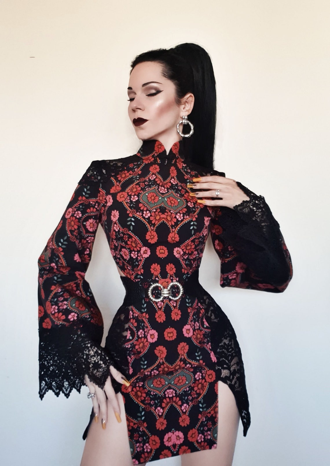 Red Floral Asian Inspired Dress - Etsy