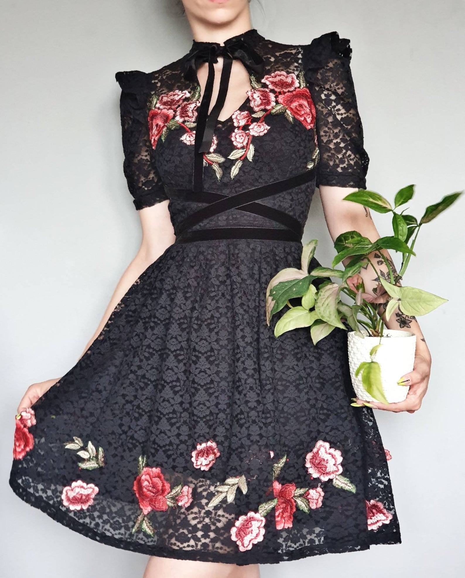 Lace Dress With Floral Details - Etsy