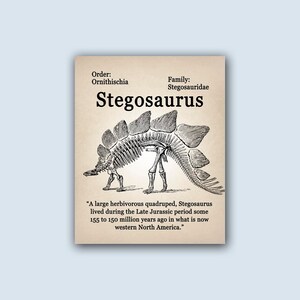 Stegosaurus Print, Childrens Poster, Dinosaur Art Print, Educational ...