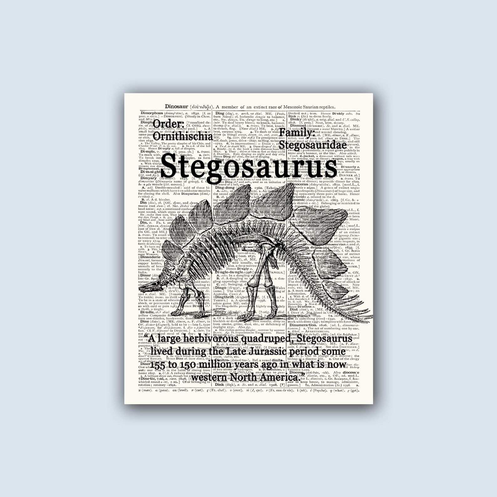 Stegosaurus Skeleton Print, Dinosaur Art, Childrens Educational Poster ...