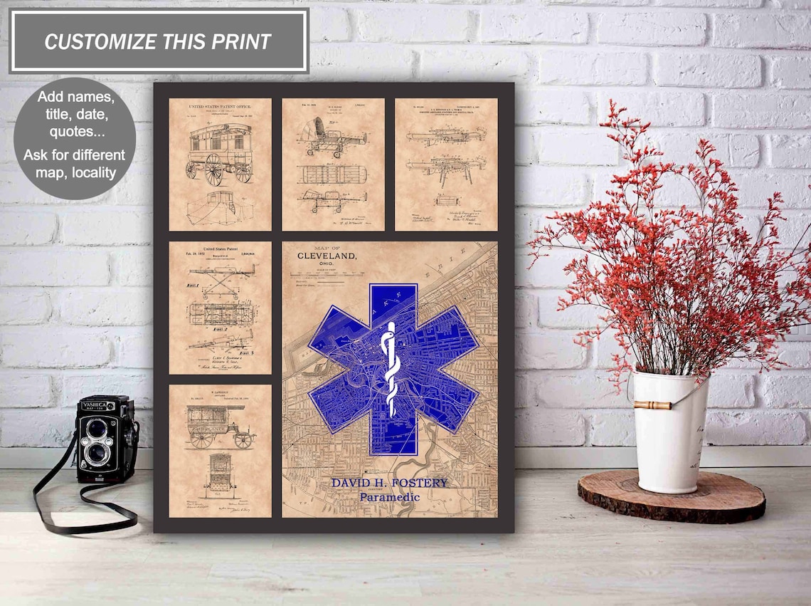 Personalized Paramedic Poster, Cleveland Map, EMT Graduation Gift - Etsy
