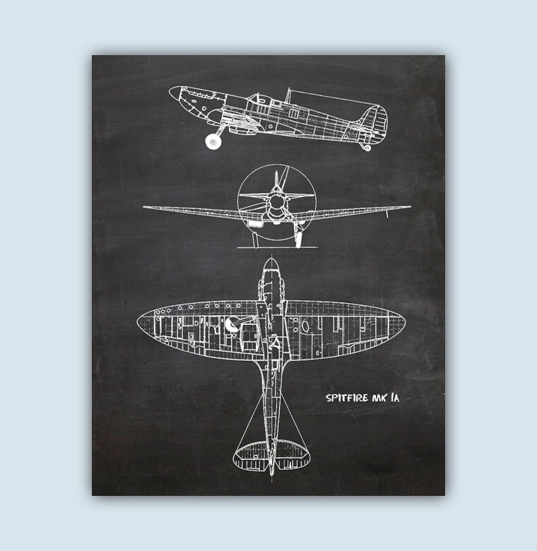 Spitfire Aircraft Blueprint Art Print, Set of 4, Aviation Poster - Etsy