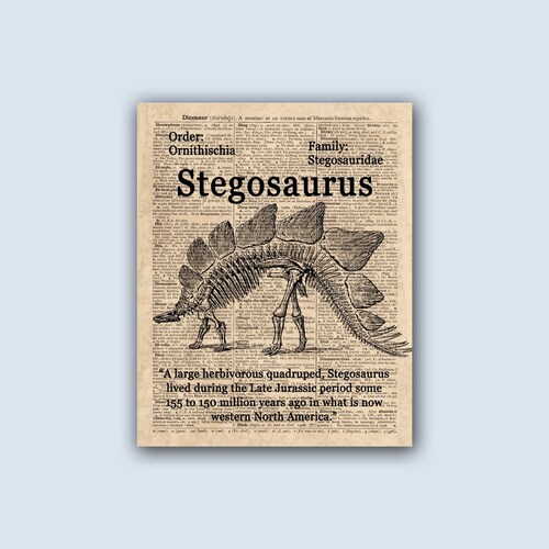 Stegosaurus Print Childrens Poster Dinosaur Art Print | Etsy