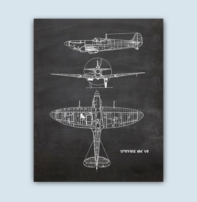 Spitfire Aircraft Blueprint Art Print, Set of 4, Aviation Poster - Etsy