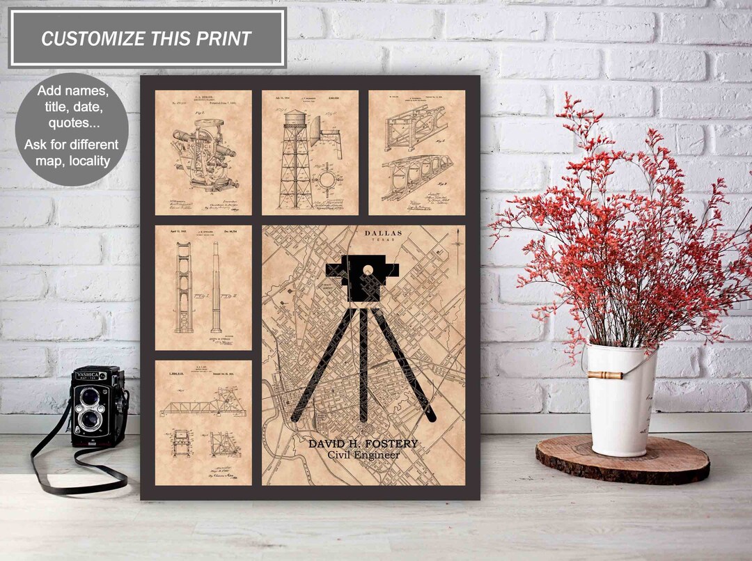 Personalized Civil Engineer Graduation Gift, Vintage Map Art Print - Etsy