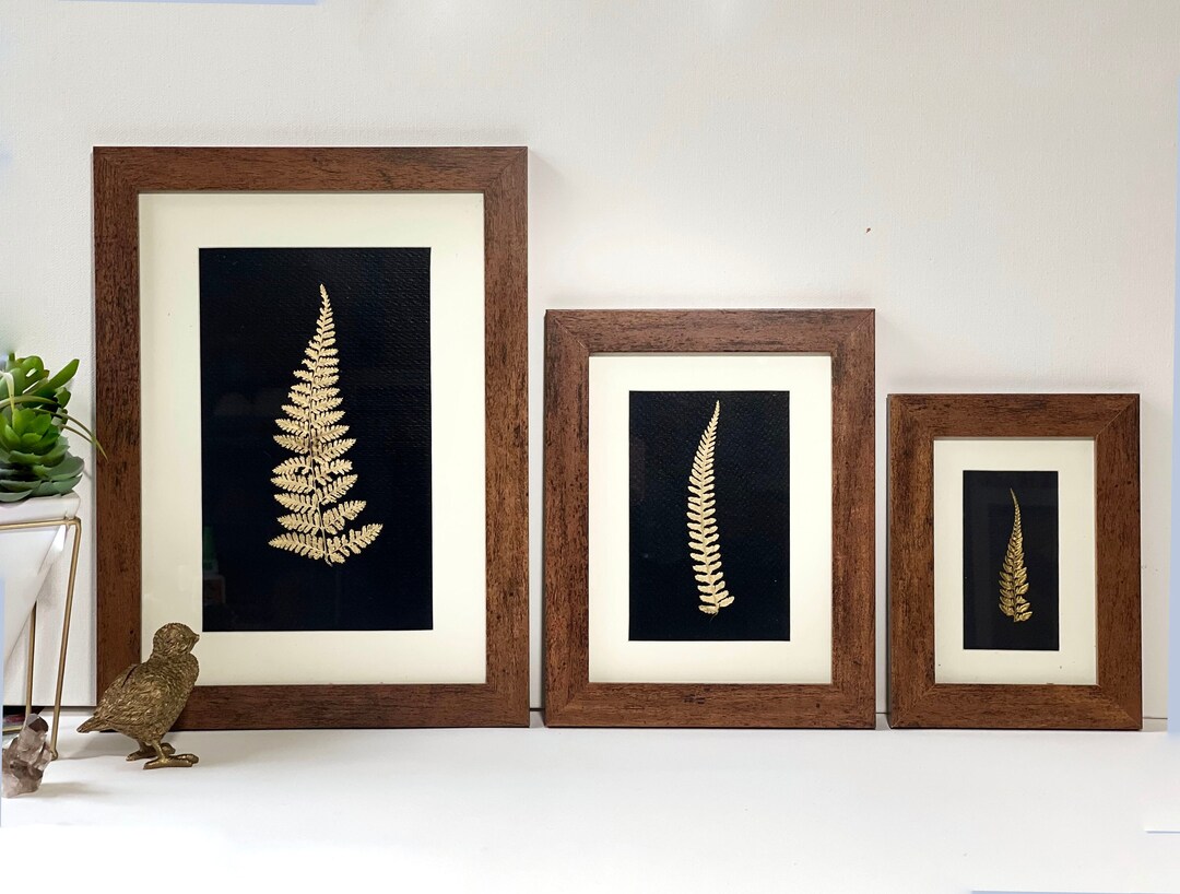 Framed Art, Botanical Art, 24k Gold, Pressed Leaves, Wall Hanging, Wall ...
