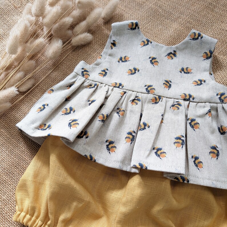 Beautiful Bumble Bee Linen Top and Bloomer Set . 0-4 Years. - Etsy UK