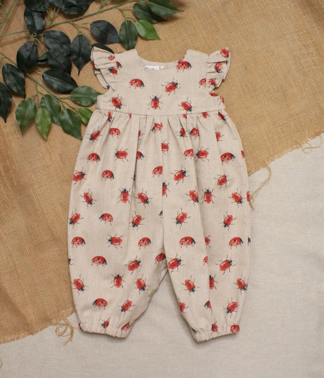 Linen Ladybird, Ladybug Flutter Sleeve Jumpsuit. 0-6 Years. - Etsy