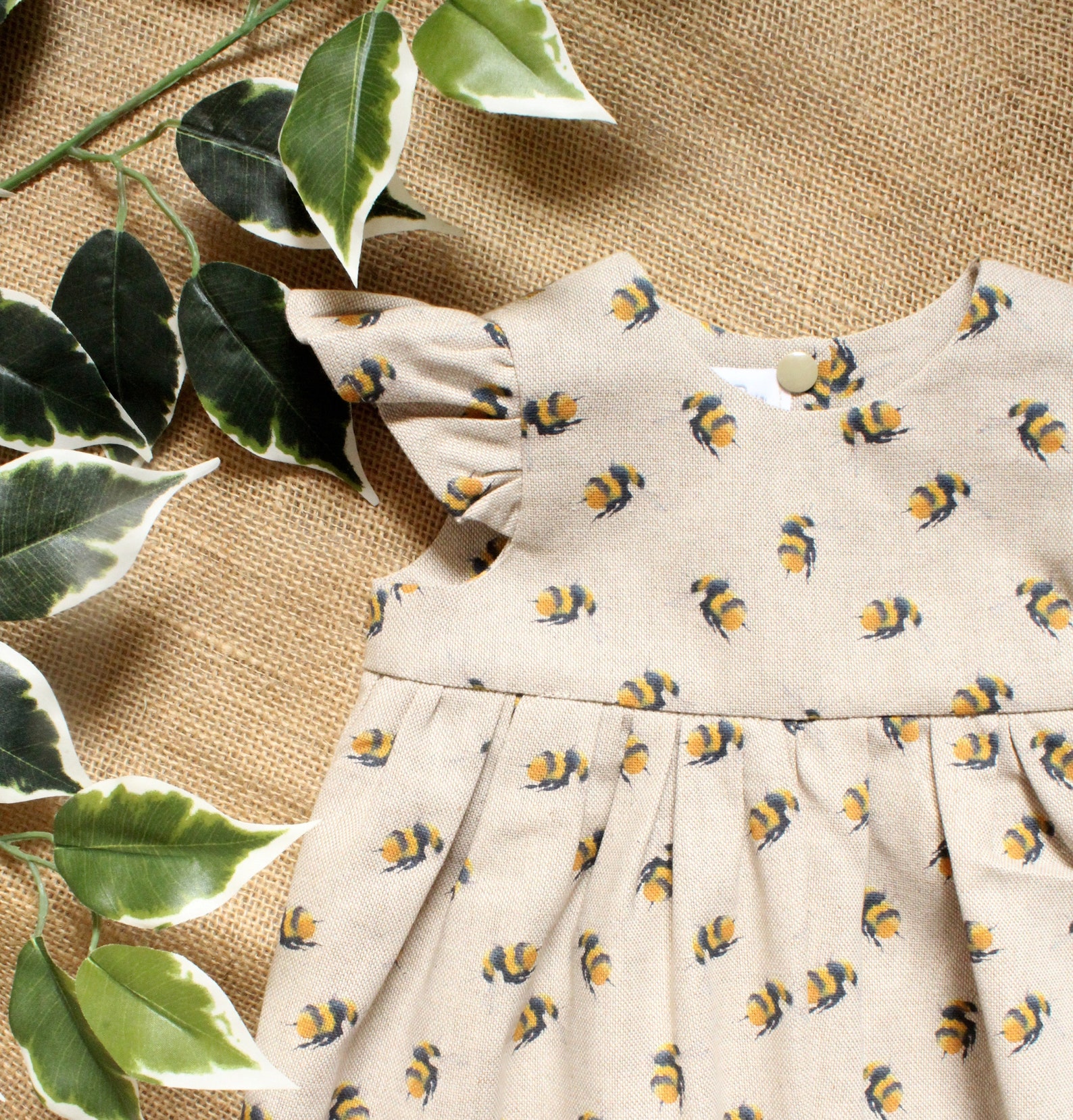 Linen Look Tiny Bumble Bee Flutter Sleeve Jumpsuit. 0-6 Years. - Etsy UK