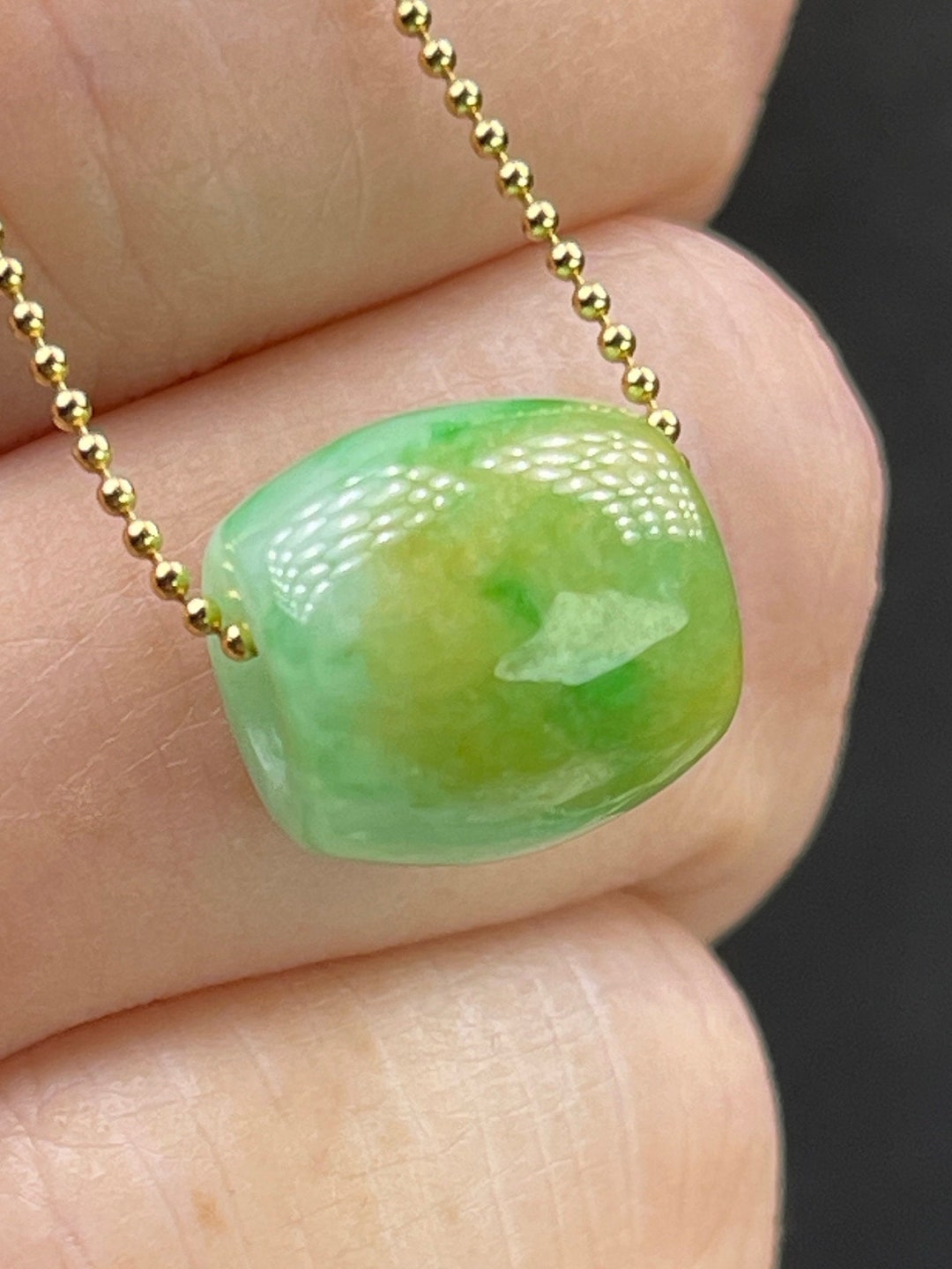 Carved Duo Colour Small Jadeite Jade (grade A Type A) Barrel Pendant - Etsy
