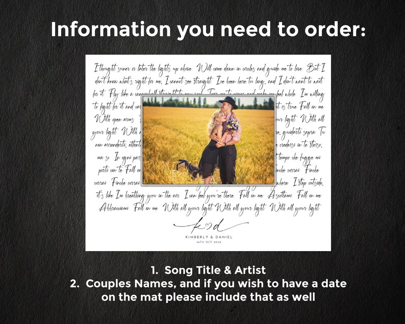 Personalized Song Lyrics Frame First Dance Song Gift Personalized Lyric ...