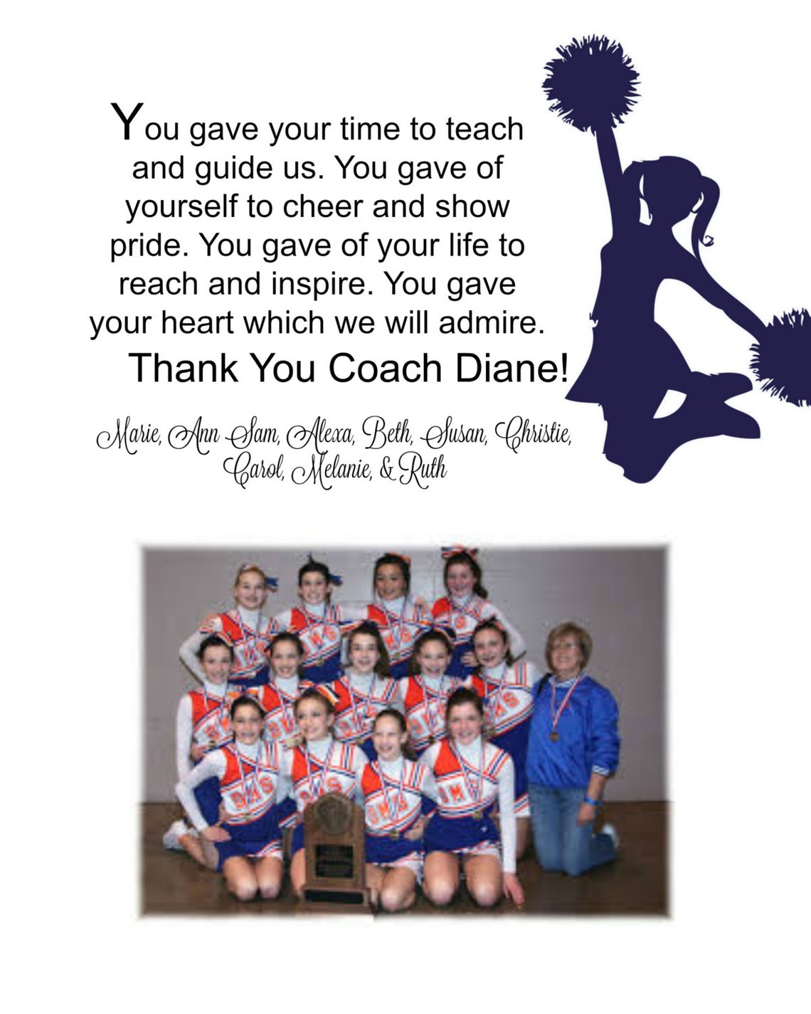 Cheer Coach Gift Thank You Gift Personalized Verse Picture | Etsy