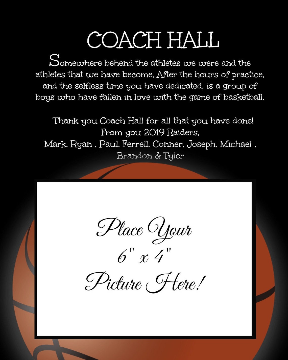 Basketball Team Gift for Coach, Thank You Gift Photo Frame for ...