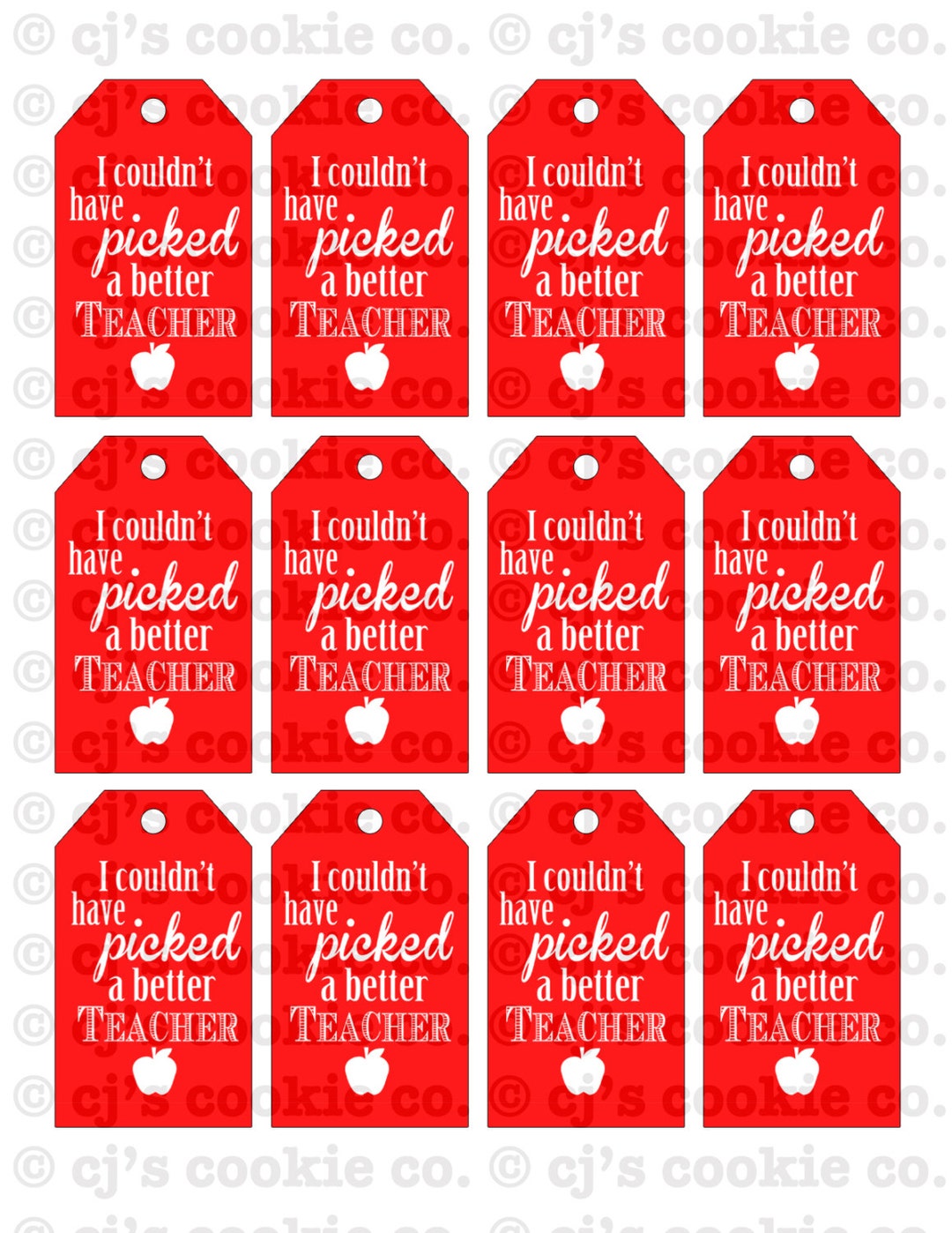 I Couldn't Have Picked a Better Teacher Tags - Etsy