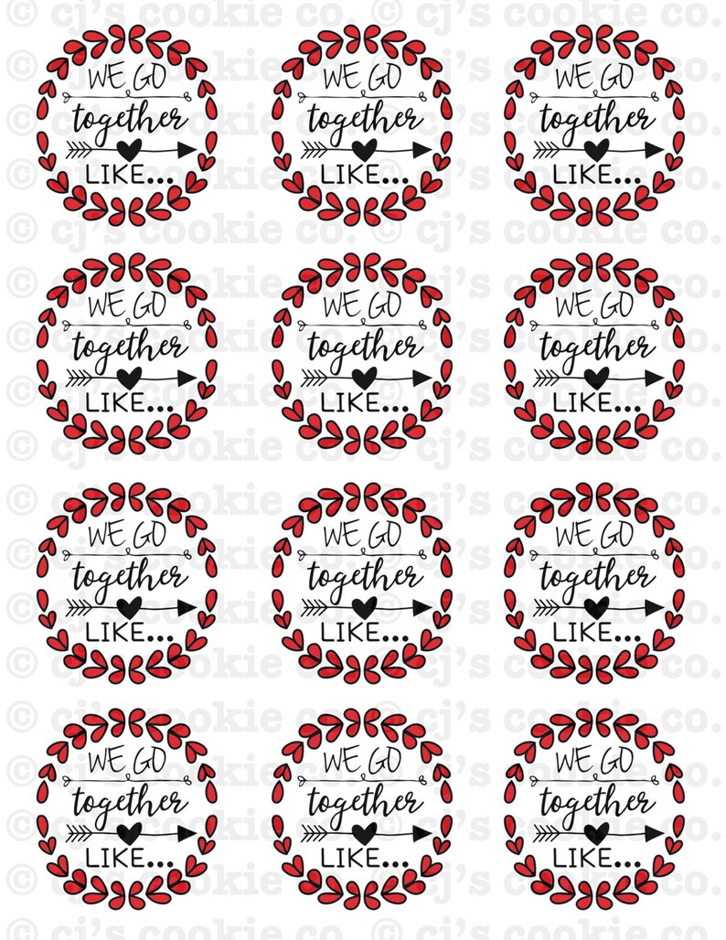 We Go Together Like... Valentine's Day Printable Tags - Etsy