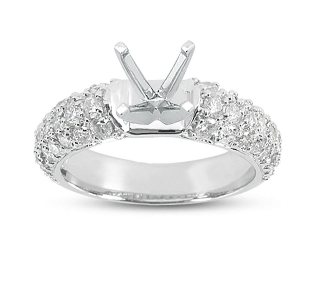 Three-row Pave Diamond Setting in Platinum 3/4 Carat TDW, Engagement ...