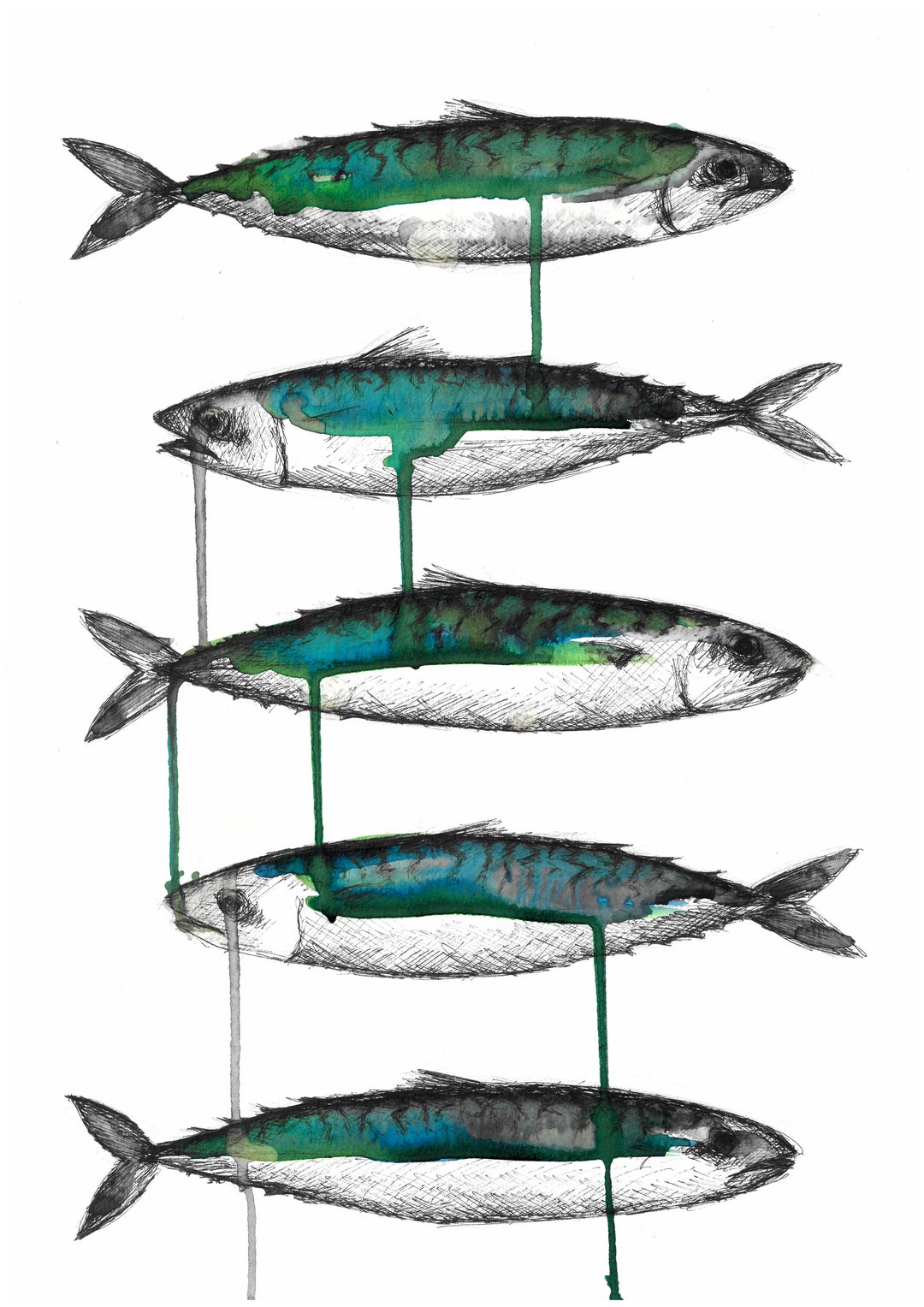 Five Ink Mackerel Wall Art - Etsy
